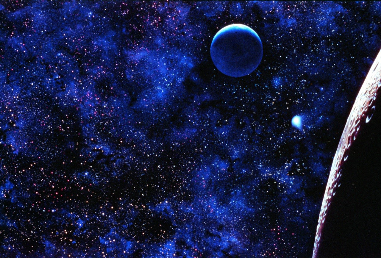 1989 NASA concept art shows a spaceship leaving a lunar base on a ...