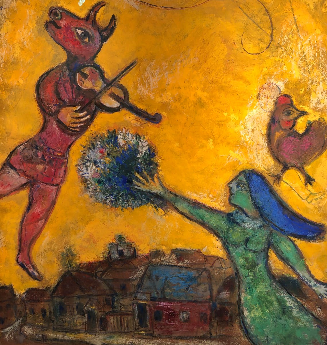 Marc Chagall, ‘Le ciel jaune,’ 1950 (detail), gouache, pastel, oil ...