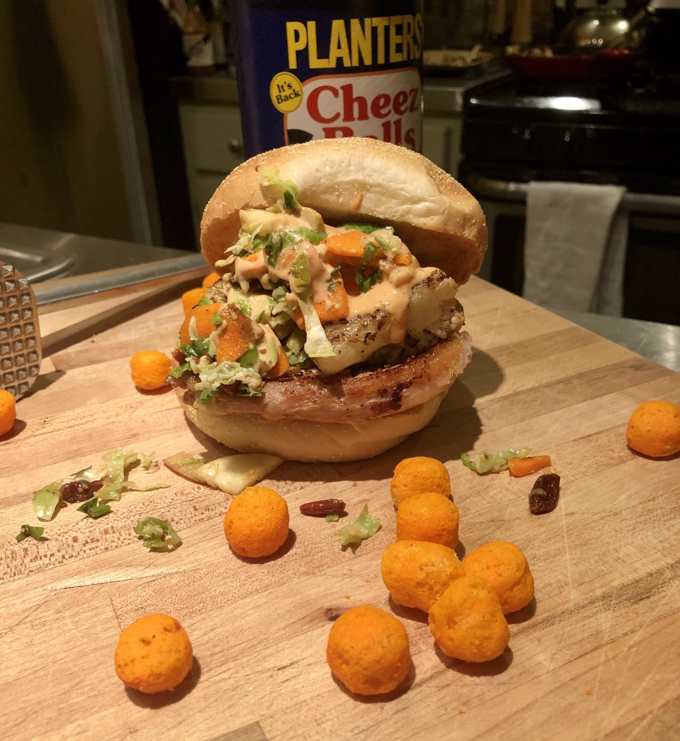 Paneed Pork Cutlet, 15 spice roasted Cauliflower, Brussel Sprout Slaw w ...