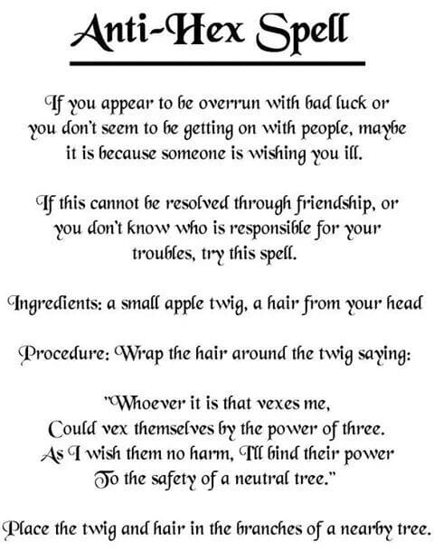 Anti hex | Wiccan spell book, Witchcraft spell books, Witch spell book