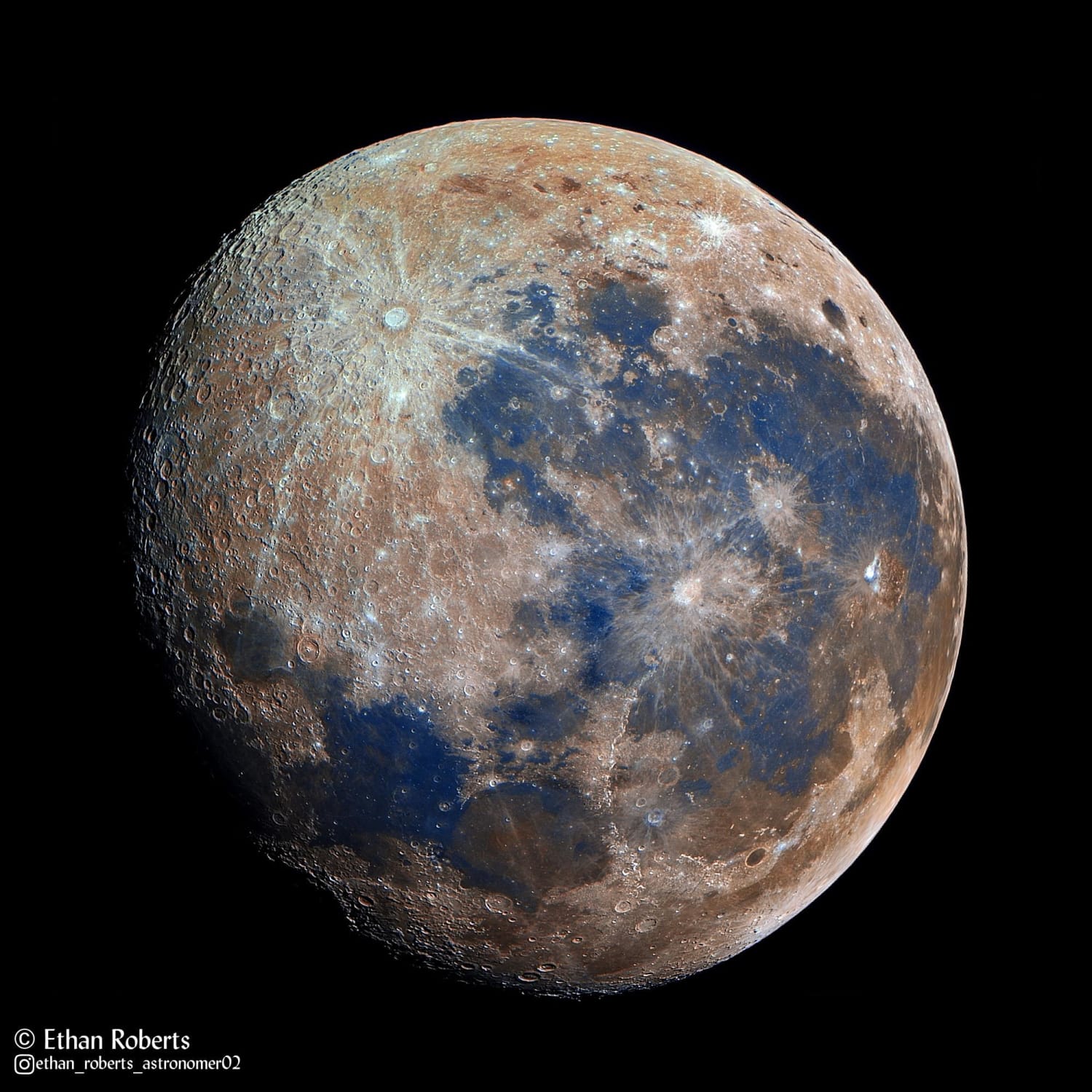 Colour image of the moon showing the various minerals and metals across ...