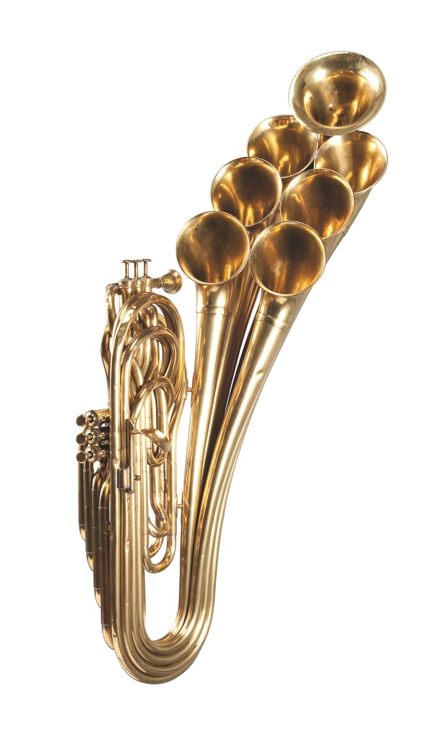 A six-independent-piston-valved and seven belled trombone made in 1876 ...