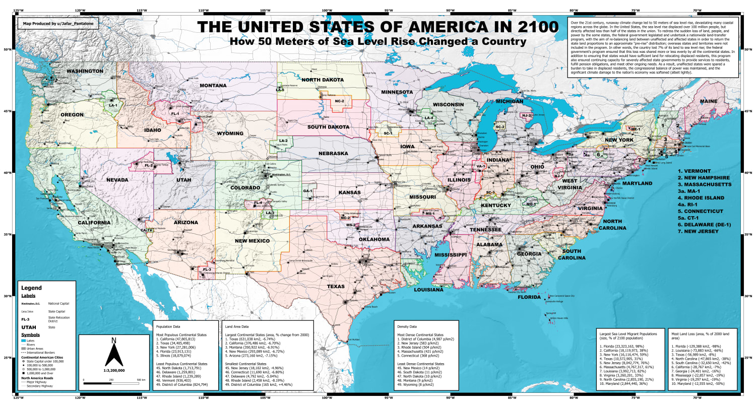 The United States of America in 2100: How 50 Meters of Sea Level Rise ...