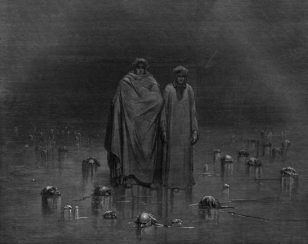 Cocytus (1857) - Gustave Doré Dante and Virgil traverse the River ...