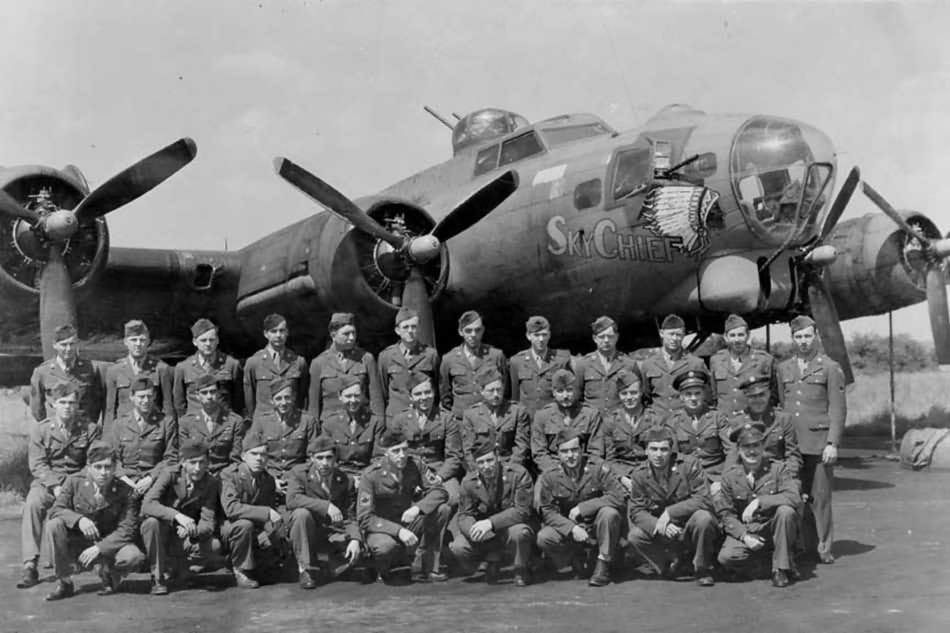 Sky Chief and crews from the 549th Bomb Squadron, 385th Bomb Group. The ...