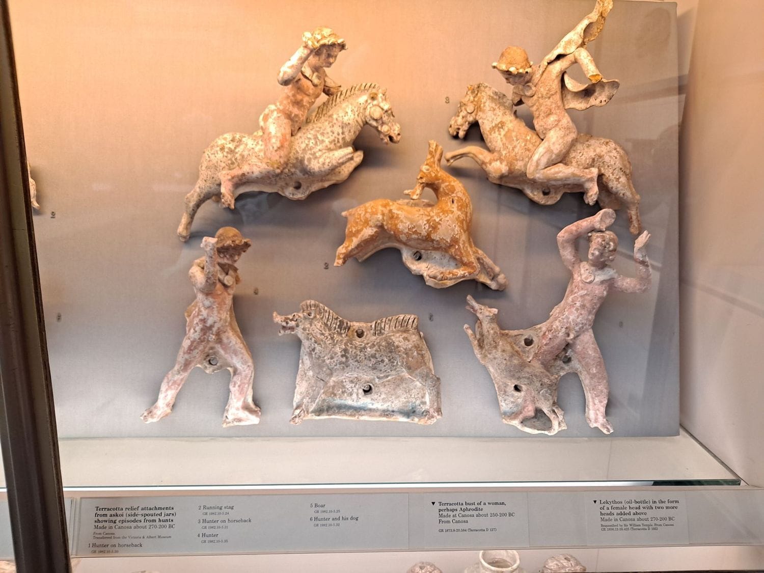Terracotta relief attachments from askoi showing episodes from hunts ...