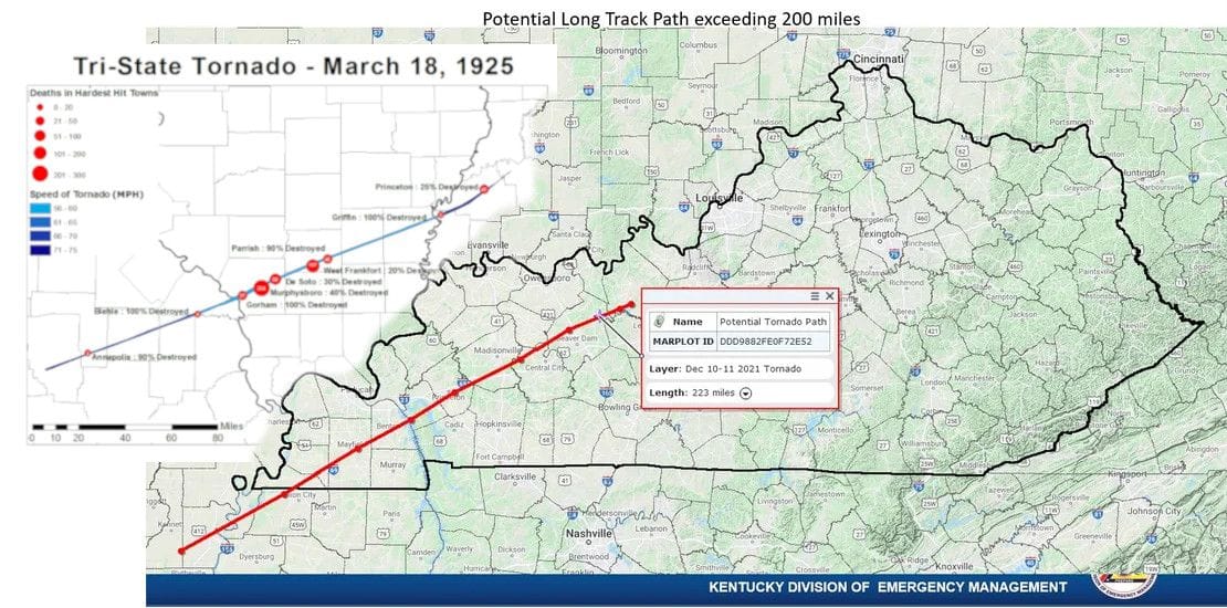 Overlaying the Dec 10 "Quad State" tornado track with the 1925 "Tri ...