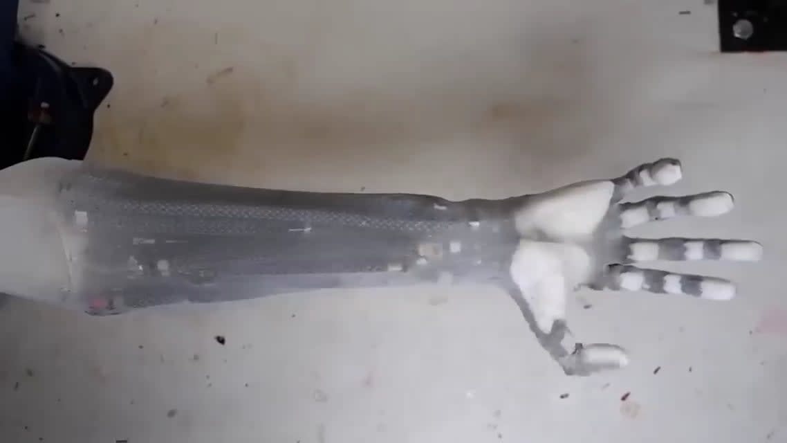 A prosthetic arm prototype that is operated by water and electricity