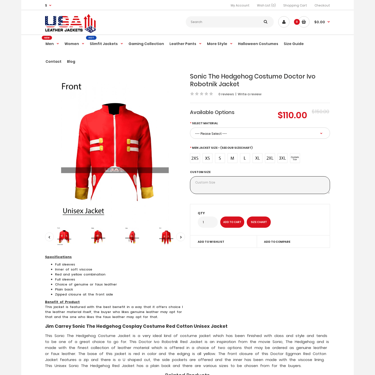 Sonic The Hedgehog Costume Doctor Ivo Robotnik Jacket