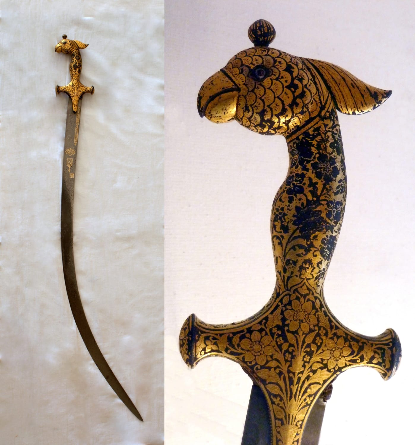 18th century Shamshir Curved Sword with a parrot headed hilt ...