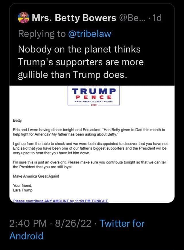 Imagine the type of people who actually subscribe to Trump's donation ...
