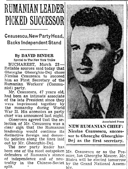 Today in 1965: Nicolae Ceausescu was selected as the next leader of the ...