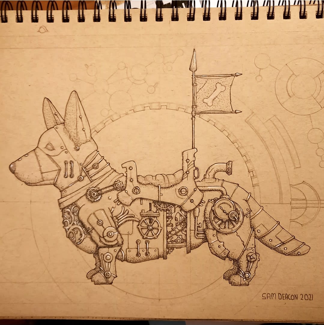 Steampunk Corgi (fineliners and gel pen on strathmore toned paper) -by ...