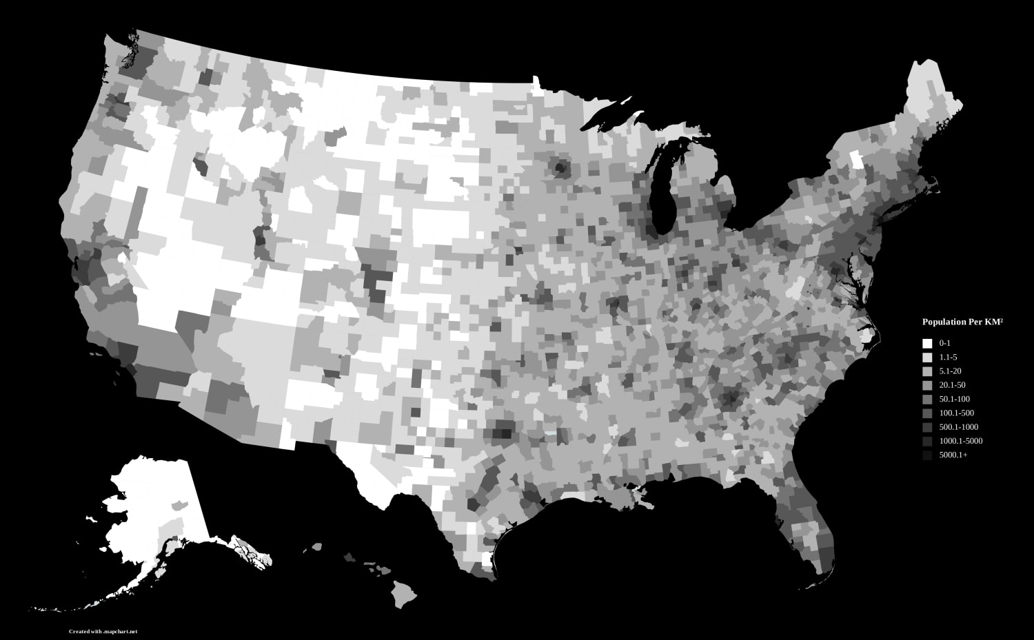 Map Of The Population Density Of US Counties