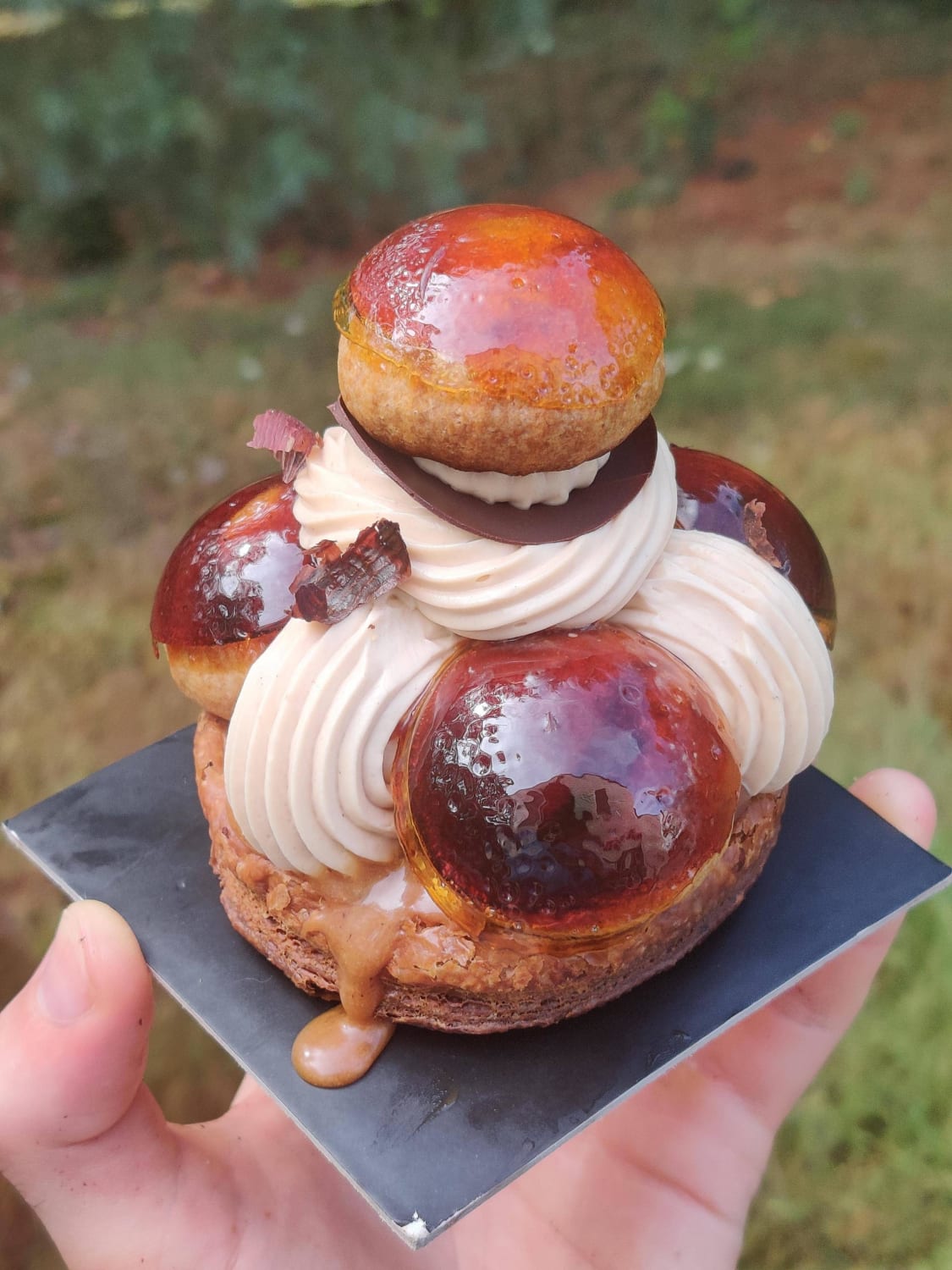 Chocolate Hazelnut and Salted Caramel Saint Honoré. Puff pastry base ...