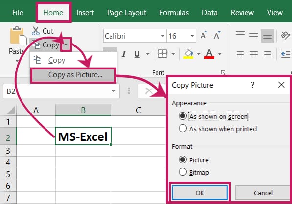 How to Copy the Text as a Picture in Microsoft Excel
