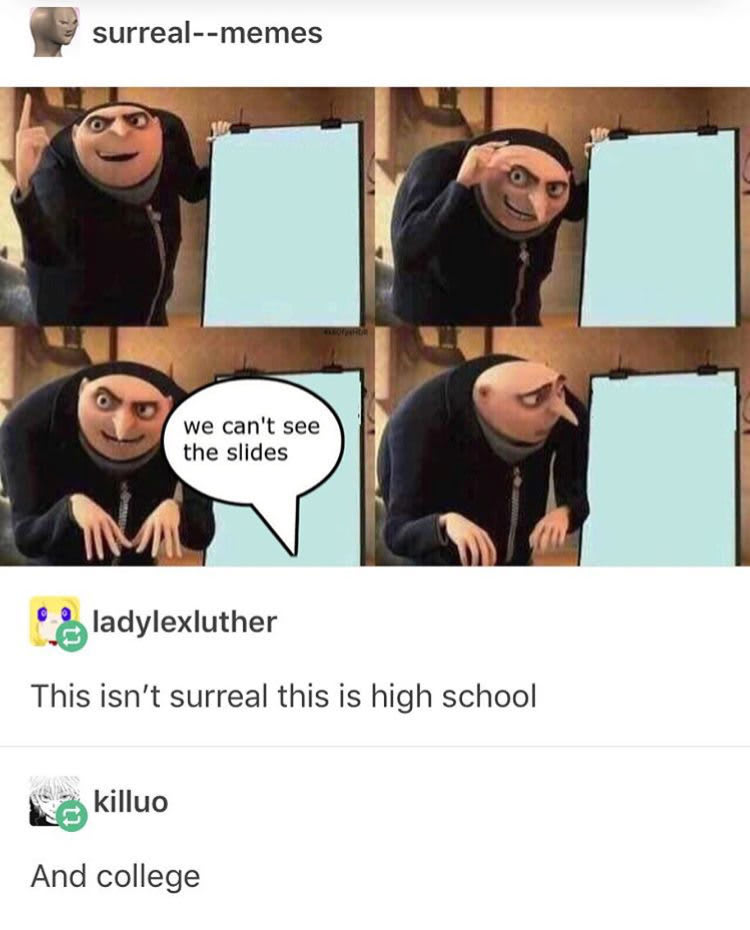 “We can’t see the slides” via /r/memes https://ift.tt/2JpQxS3