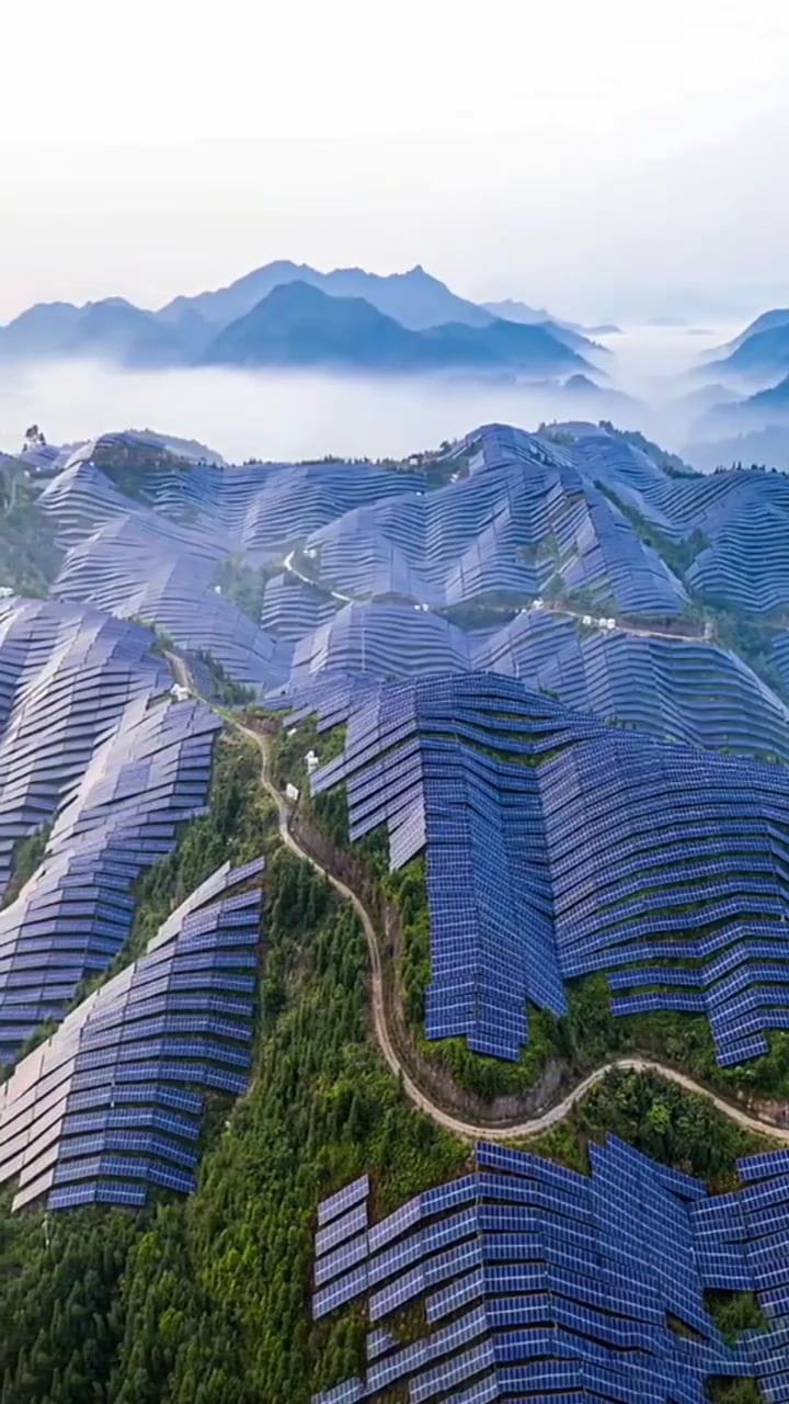 Solar panels on Mount Taihang, which is located on the eastern edge of ...