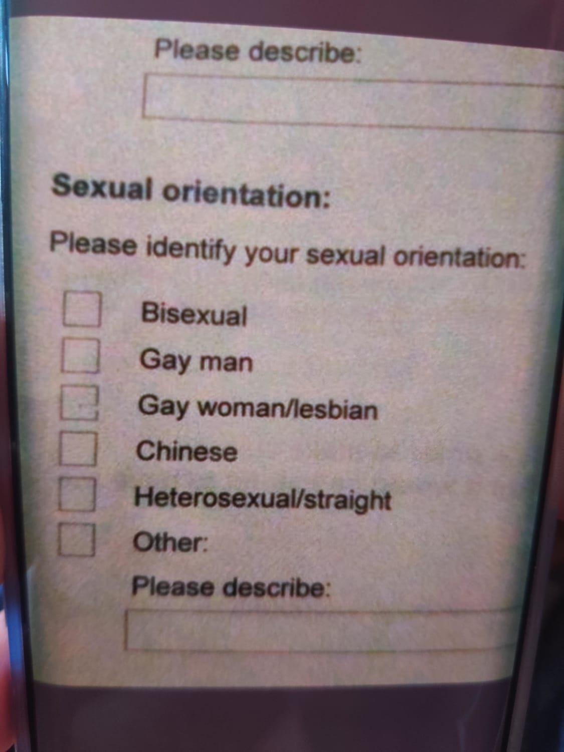 "Did the sexual orientation form, Sir"