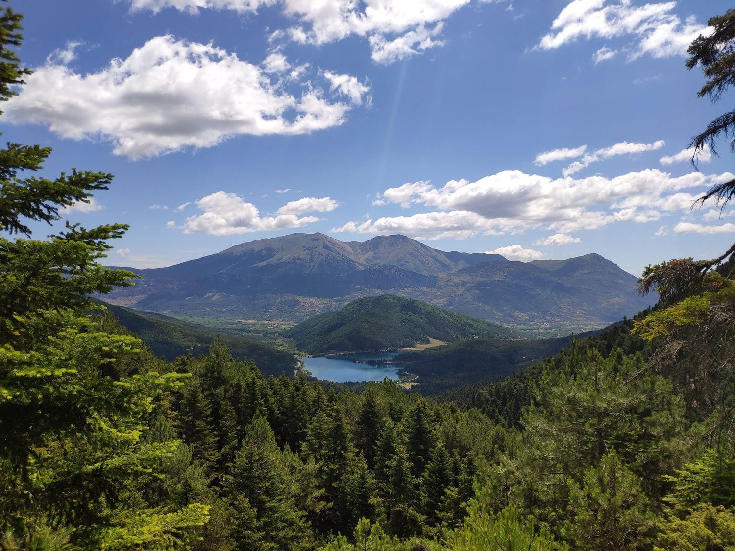 Lake Doxa and Cyllene (Killini) or Zireia mountain. Southern Greece ...