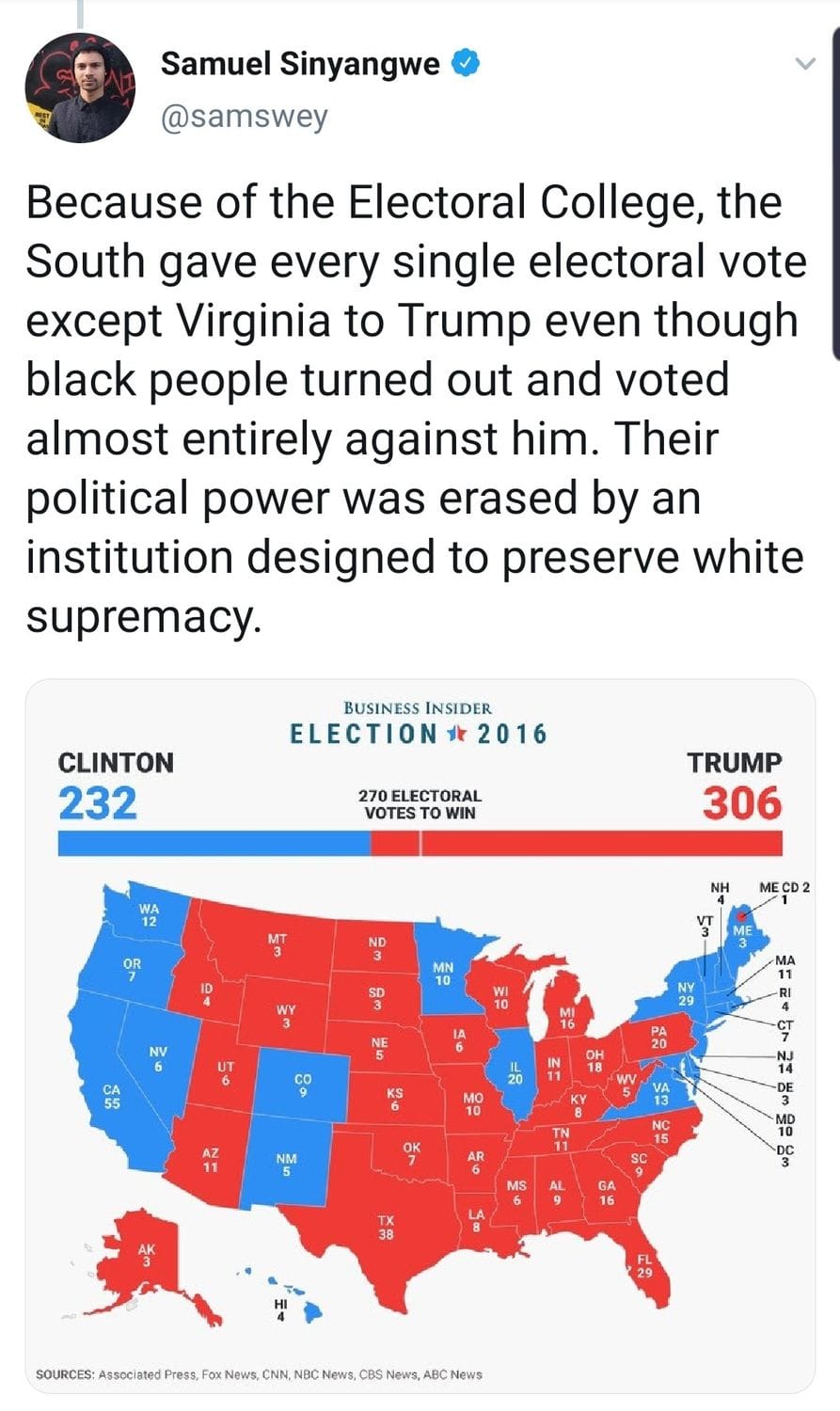 Get rid of the Electoral College. One person, one vote. Whoever gets ...