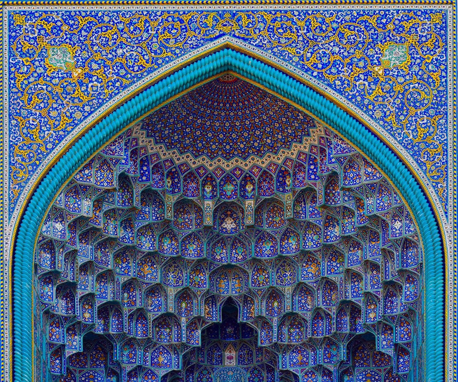 Muqarnas vaulting with blue tiles of Imam Mosque, which was built by ...