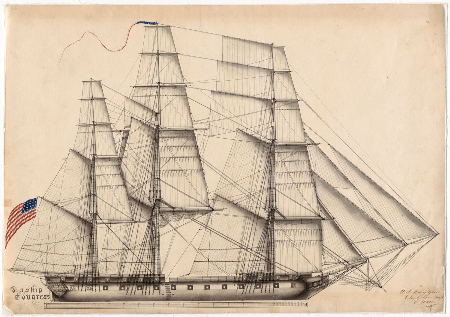 Sail Plans of US Ship Congress, a Ship of the line, US Ship General ...