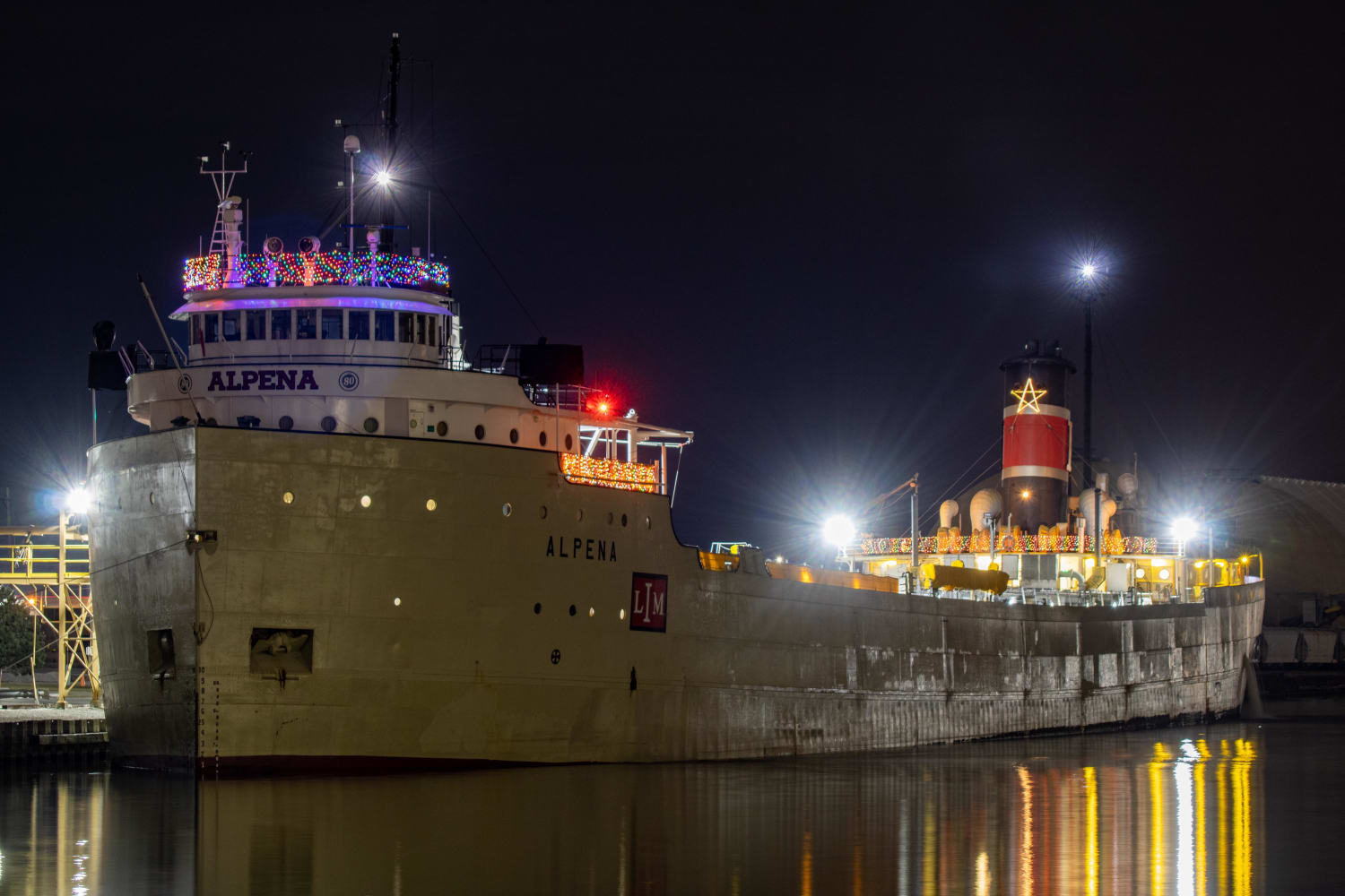 80 year old Great Lakes steamer SS Alpena looking festive this month.