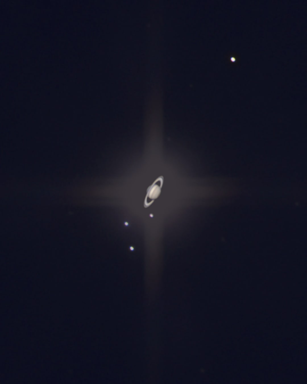 Planet Saturn, Some of It’s Moons, and Diffraction Spikes From ...