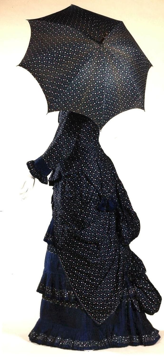 Day dress and matching parasol, 1880.