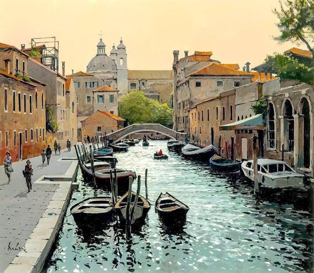 Jeremy Barlow (1945-2020) English painter. "Rio Ognissanti, Venice" n.d ...