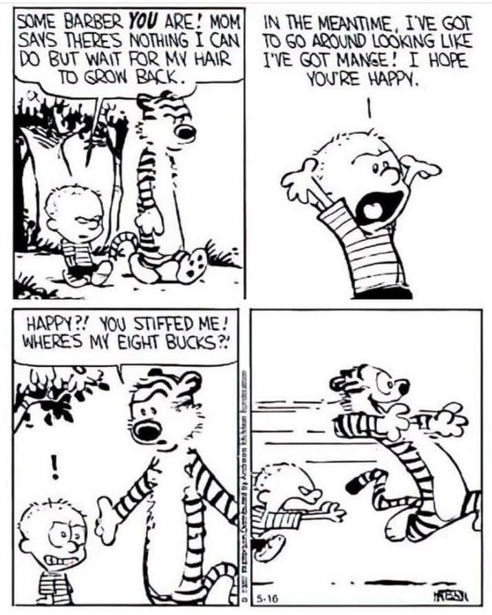 May 19, 1987. When Hobbes got Calvin a Haircut.