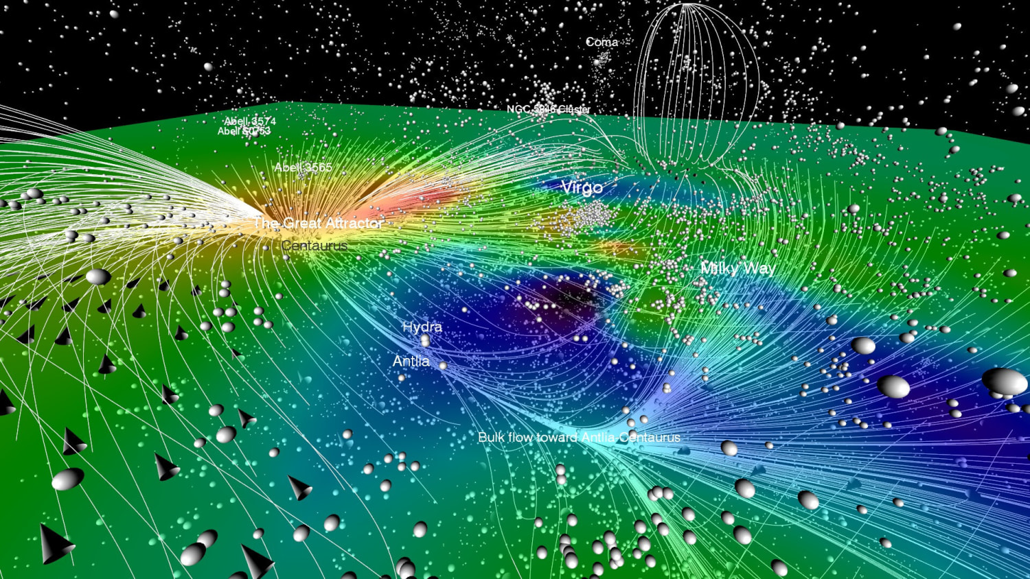 A map of cosmic flows converging on the Great AttractorThis is Figure ...
