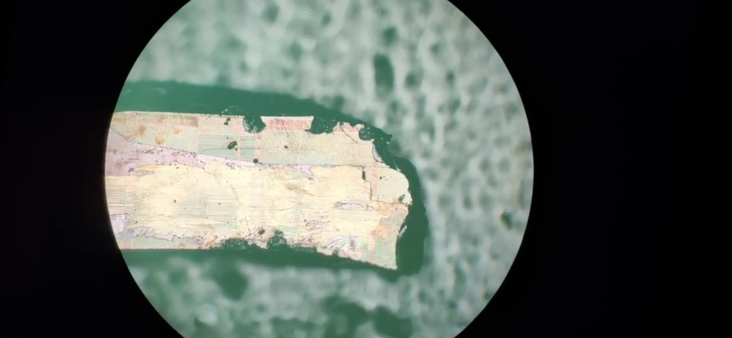 A microscopic photo of a shard of an Intel D320 processor. Not exactly ...