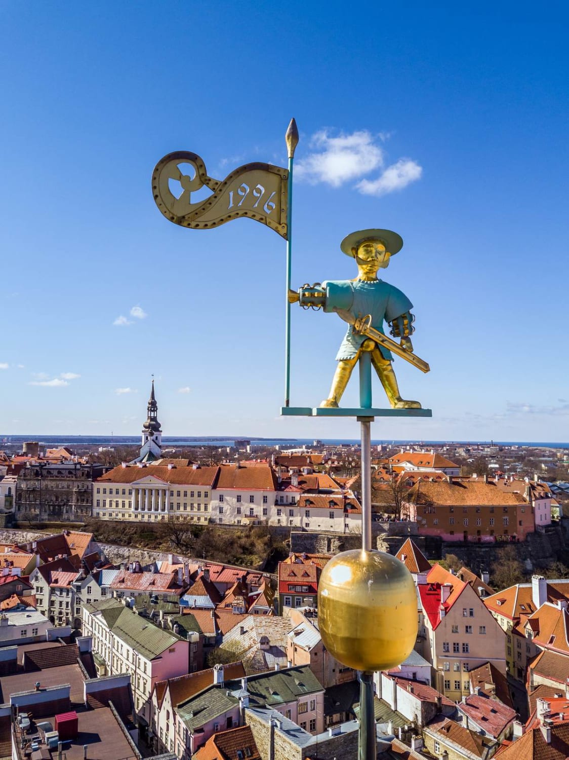 Tallinn, Estonia. The wind vane at the top of the spire of the Town ...
