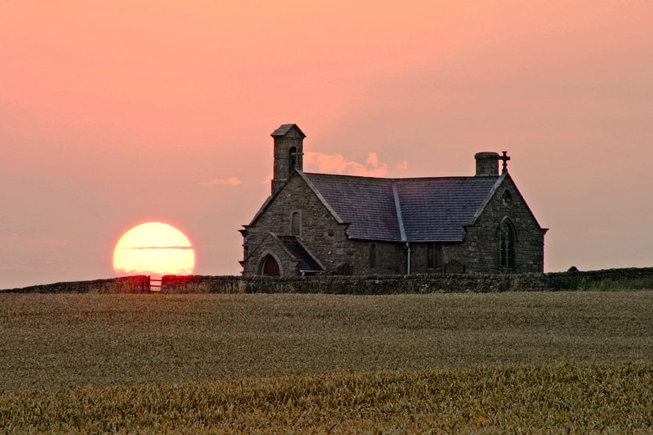 Sun Sets on St Andrew’s Church Kiln Pit Hill, Northumberland. UK.