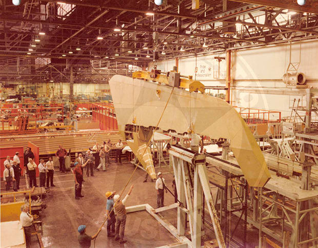 Space Shuttle vertical tail and rudder/speed brake being manufacturing ...