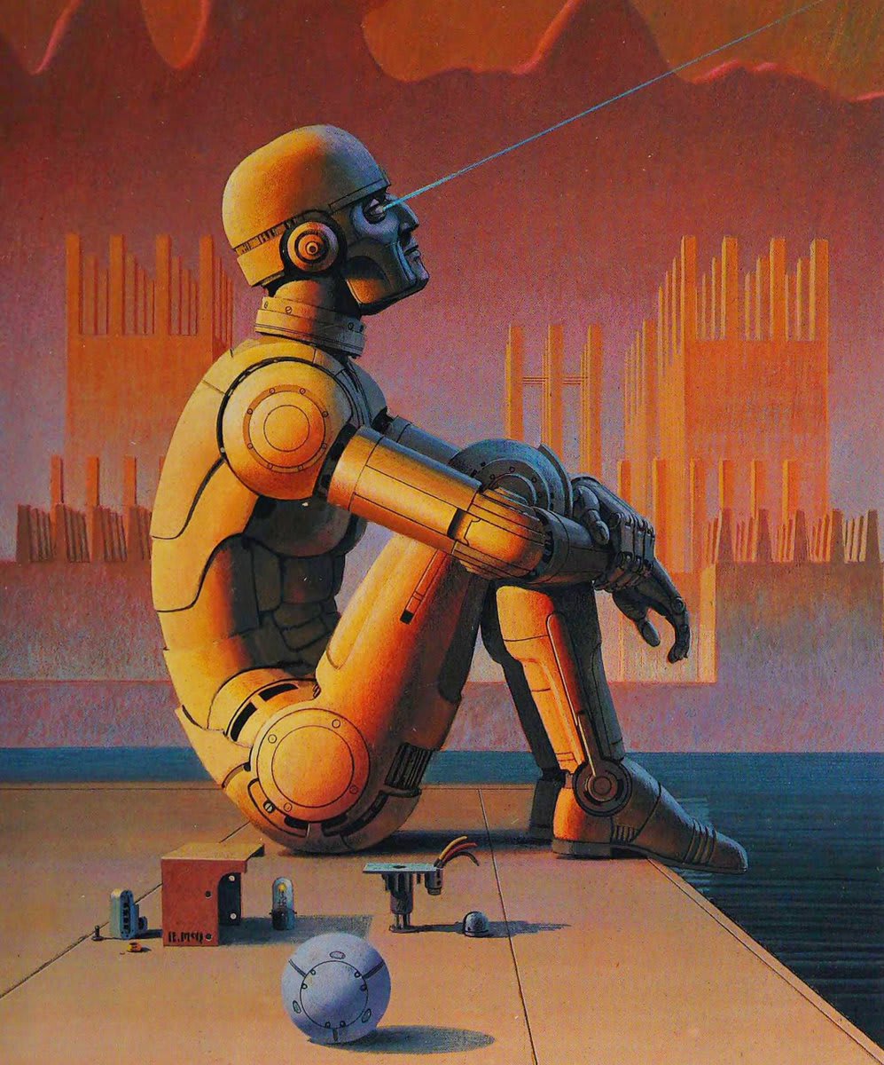 Ralph McQuarrie's cover art for “Robot Visions" by Isaac Asimov, 1990.