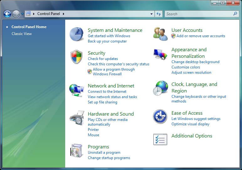 Windows Vista - Control Panel