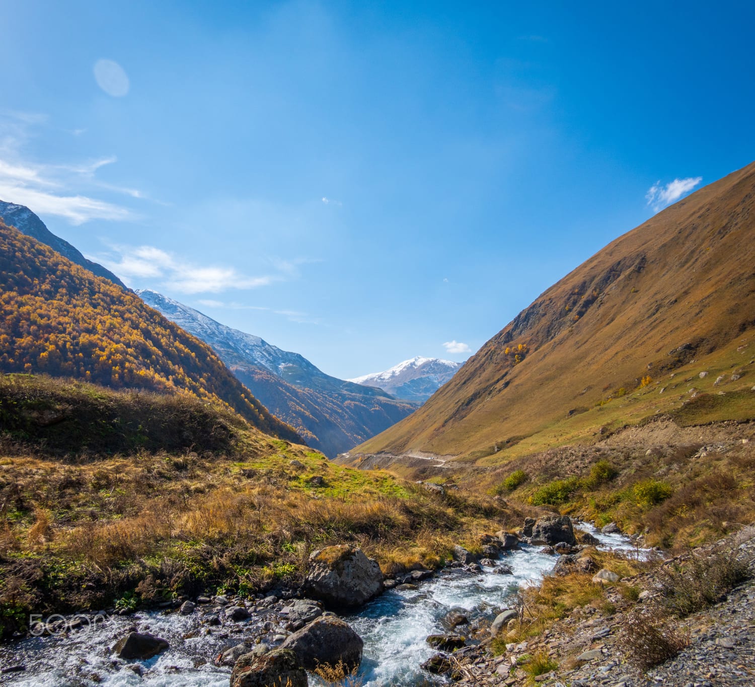 Scenery of fast river in mountains
