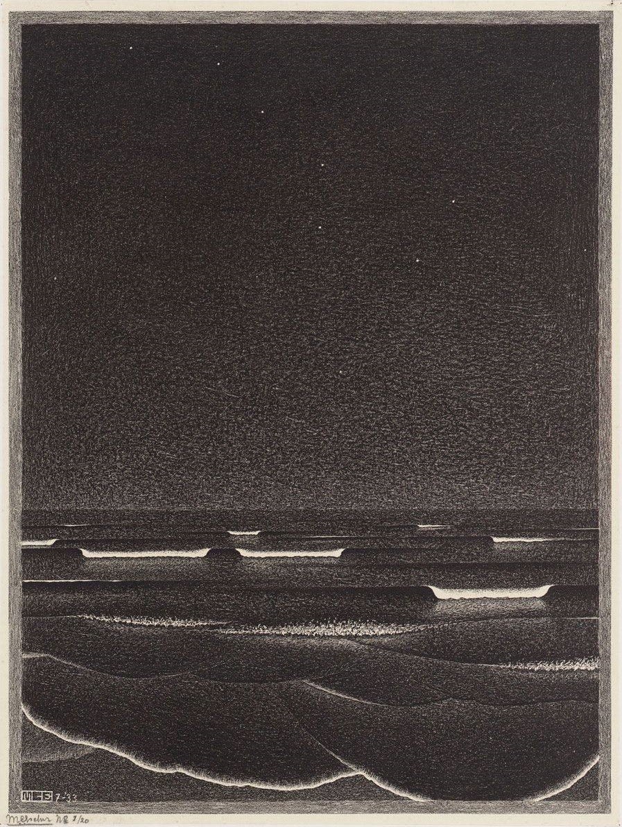 M.C. Escher Phosphorescent Sea. July 1933, lithograph
