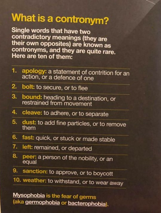 Contronyms, rare would that have two, opposite, meanings.