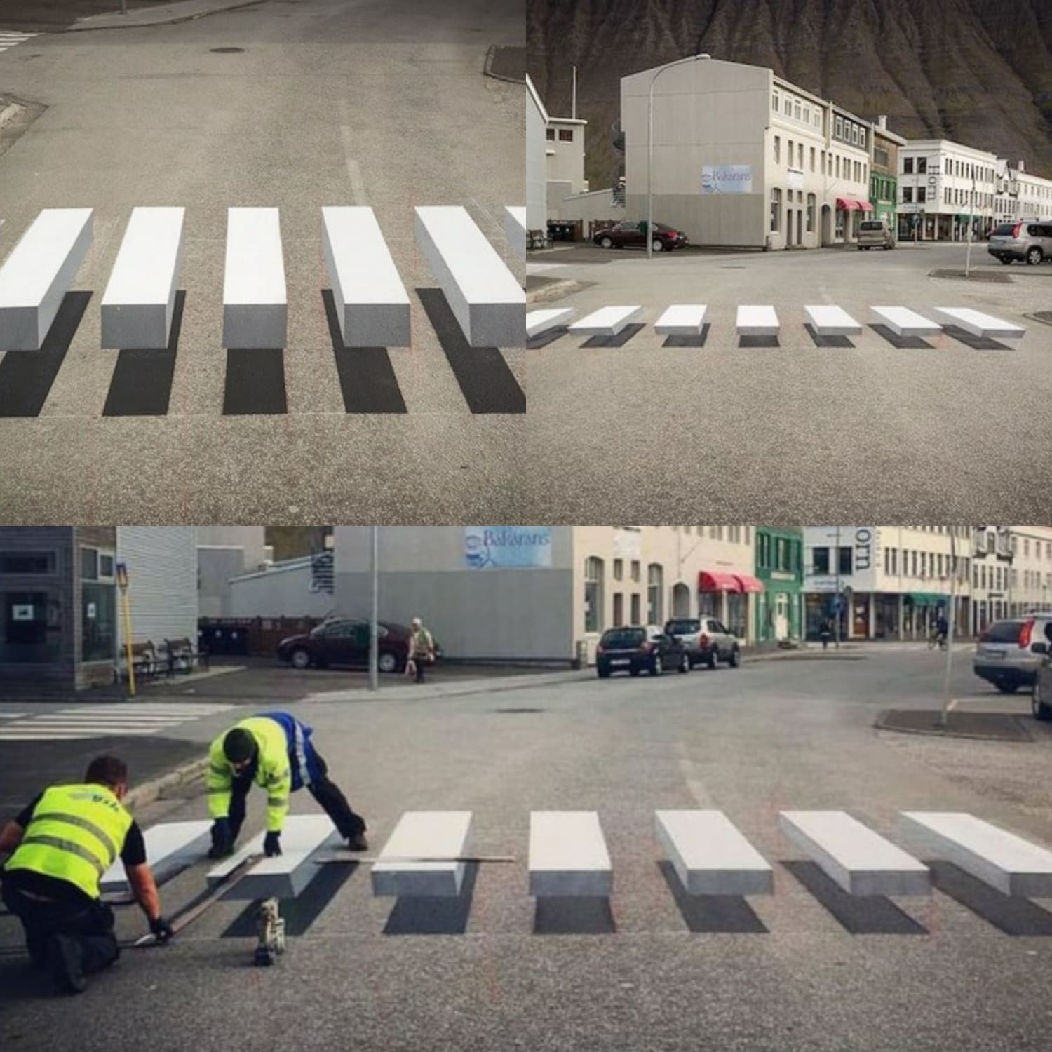 3D zebra stripe crosswalk in Iceland slows traffic with an optical illusion