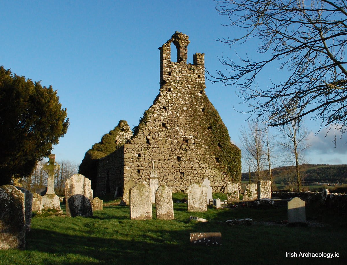 Medieval church ruins at Clomantagh, Kilkenny. The small rectangular ...
