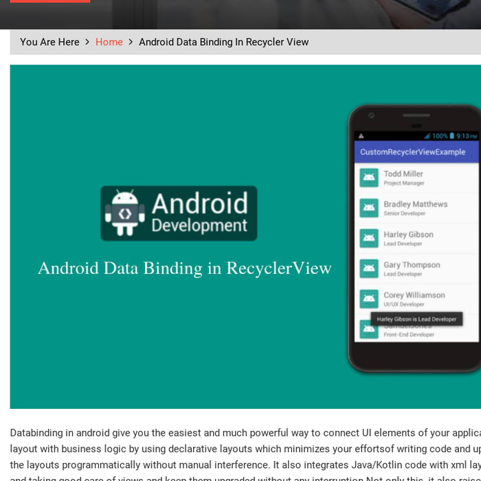 How to implement a databinding in Android application